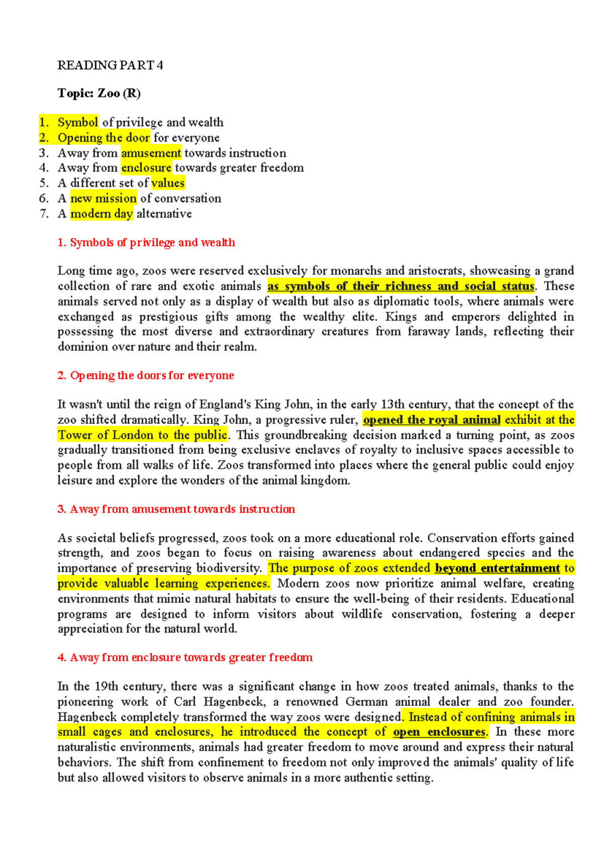 READING PART 4: Insights on Zoos and Conservation (R) - Studocu