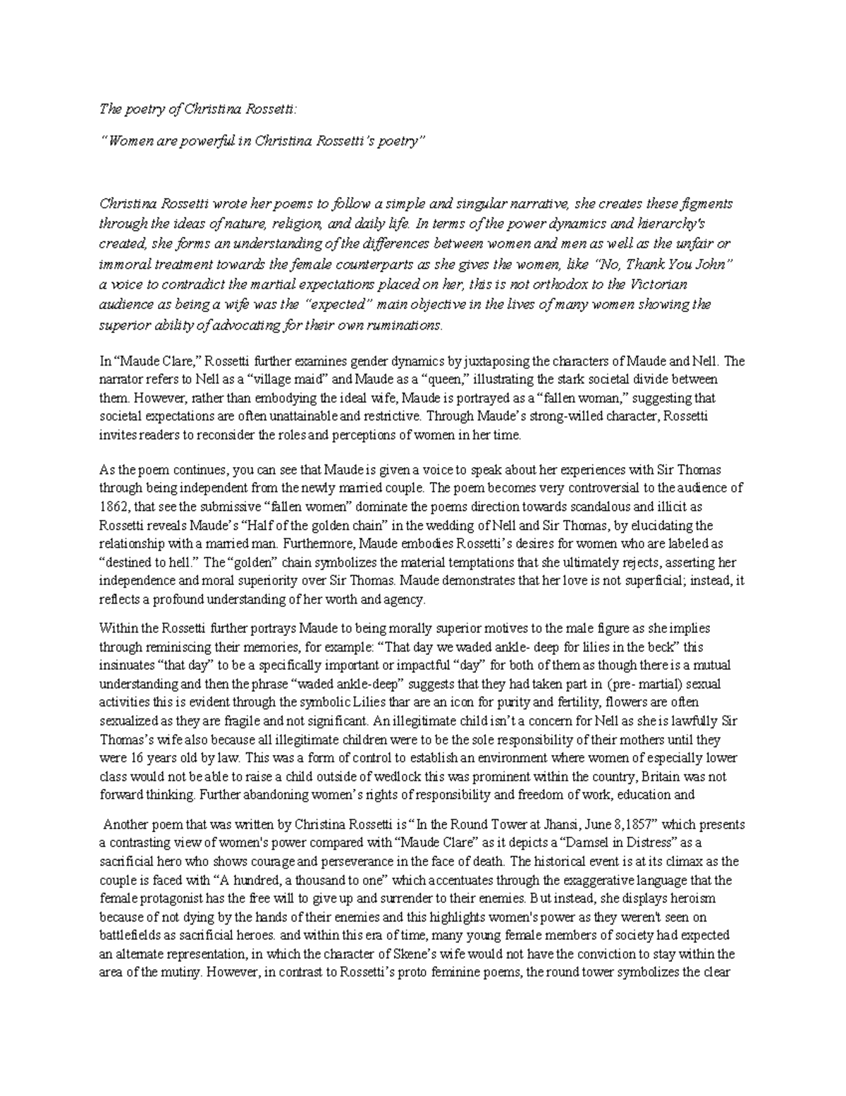 Christina Rossetti's Poetry: Gender Dynamics and Female Power in OCR ...