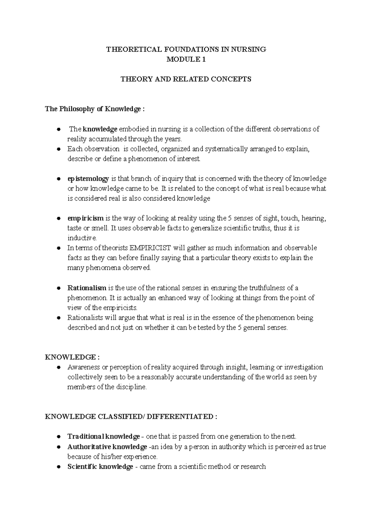 Theoretical Foundations in Nursing: Module 1 Overview and Concepts ...