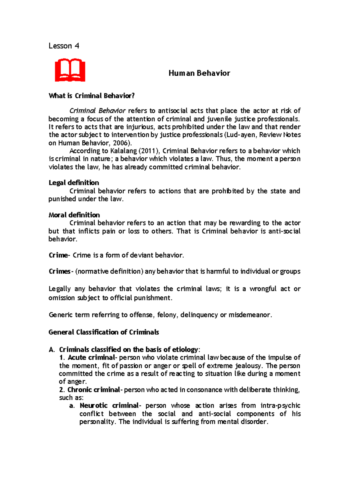 Criminal Behavior Analysis: Lecture Notes on Criminal Psychology - Studocu