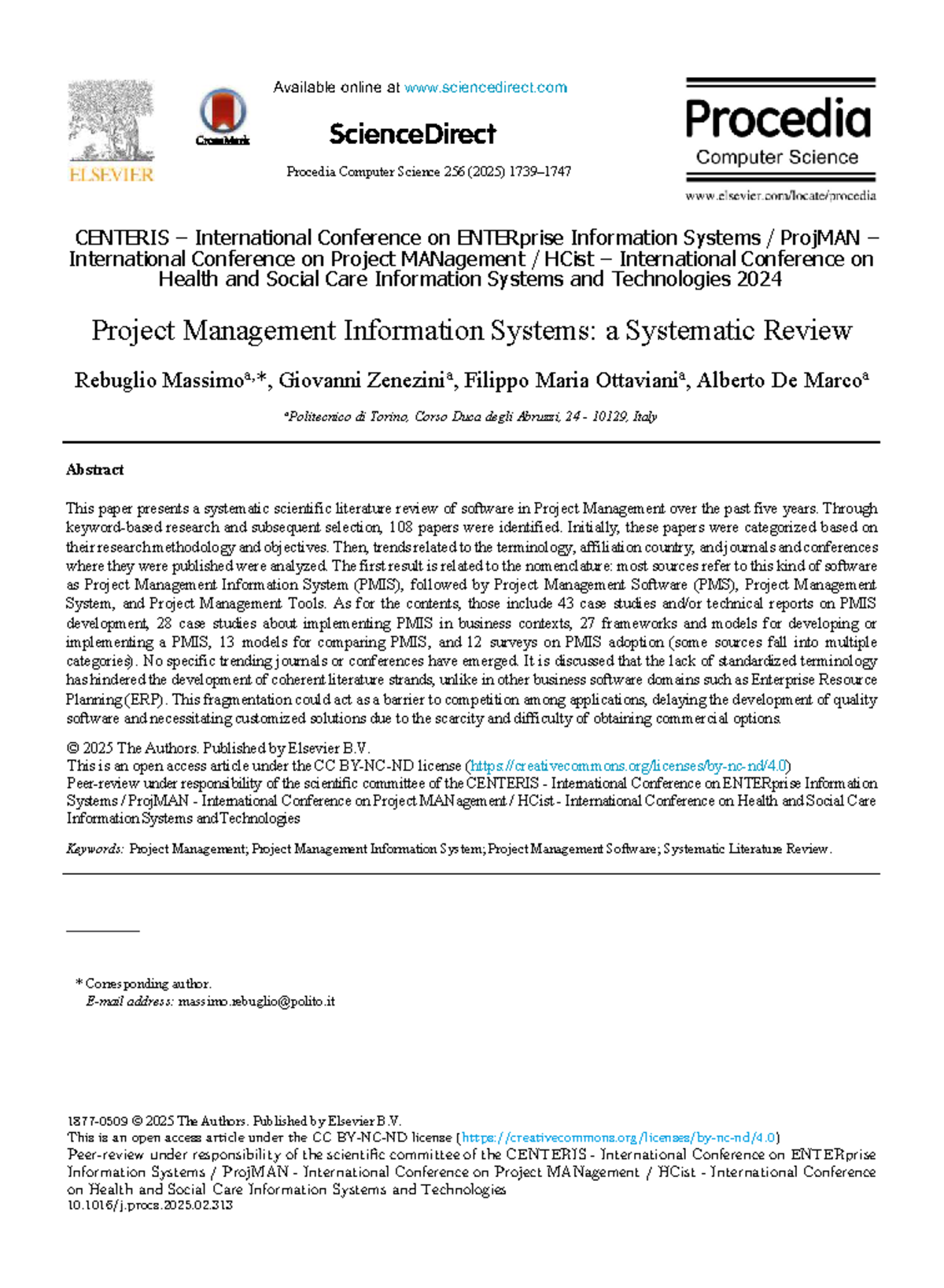 Systematic Review of Project Management Information Systems (PMIS ...
