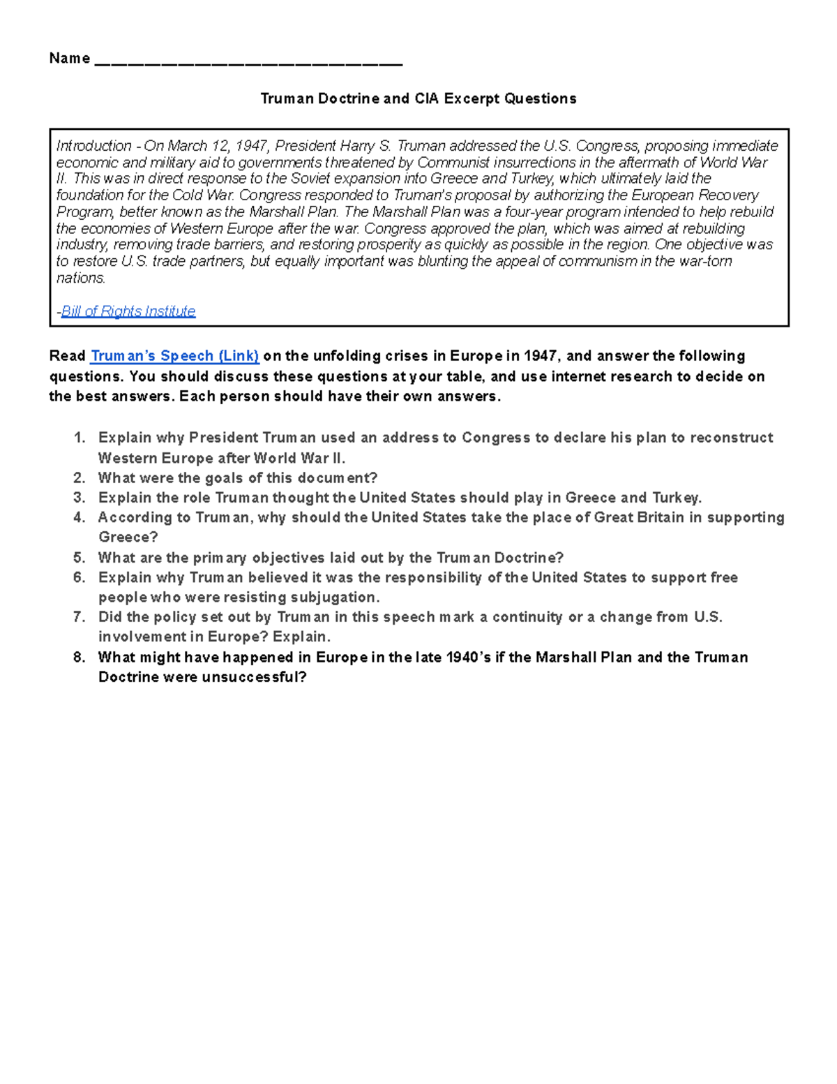 Truman Doctrine: Key Questions & Answers on 1947 Address - Studocu