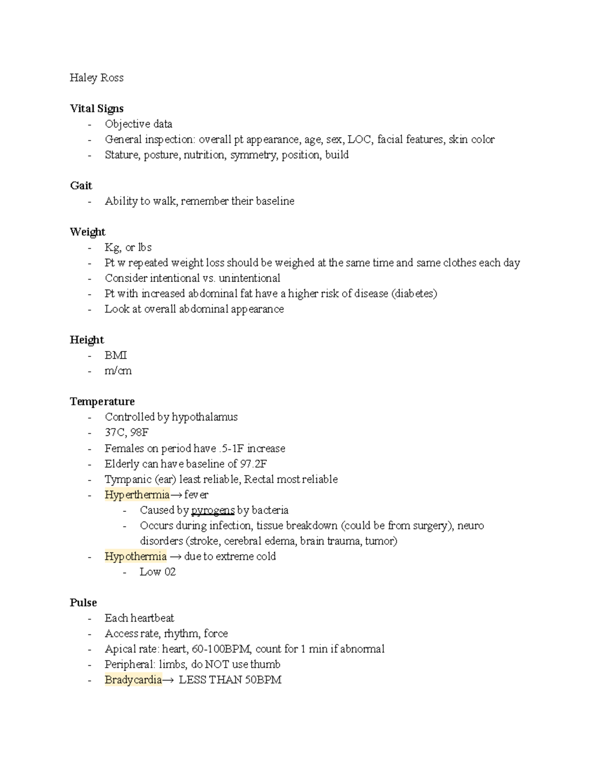 NUR203 Lecture Notes: Vital Signs & Patient Assessment Techniques - Studocu