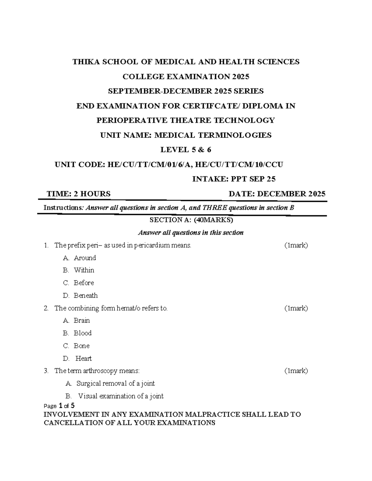 PPT 2025 Medical Terminology Final Exam Revision Notes - Studocu