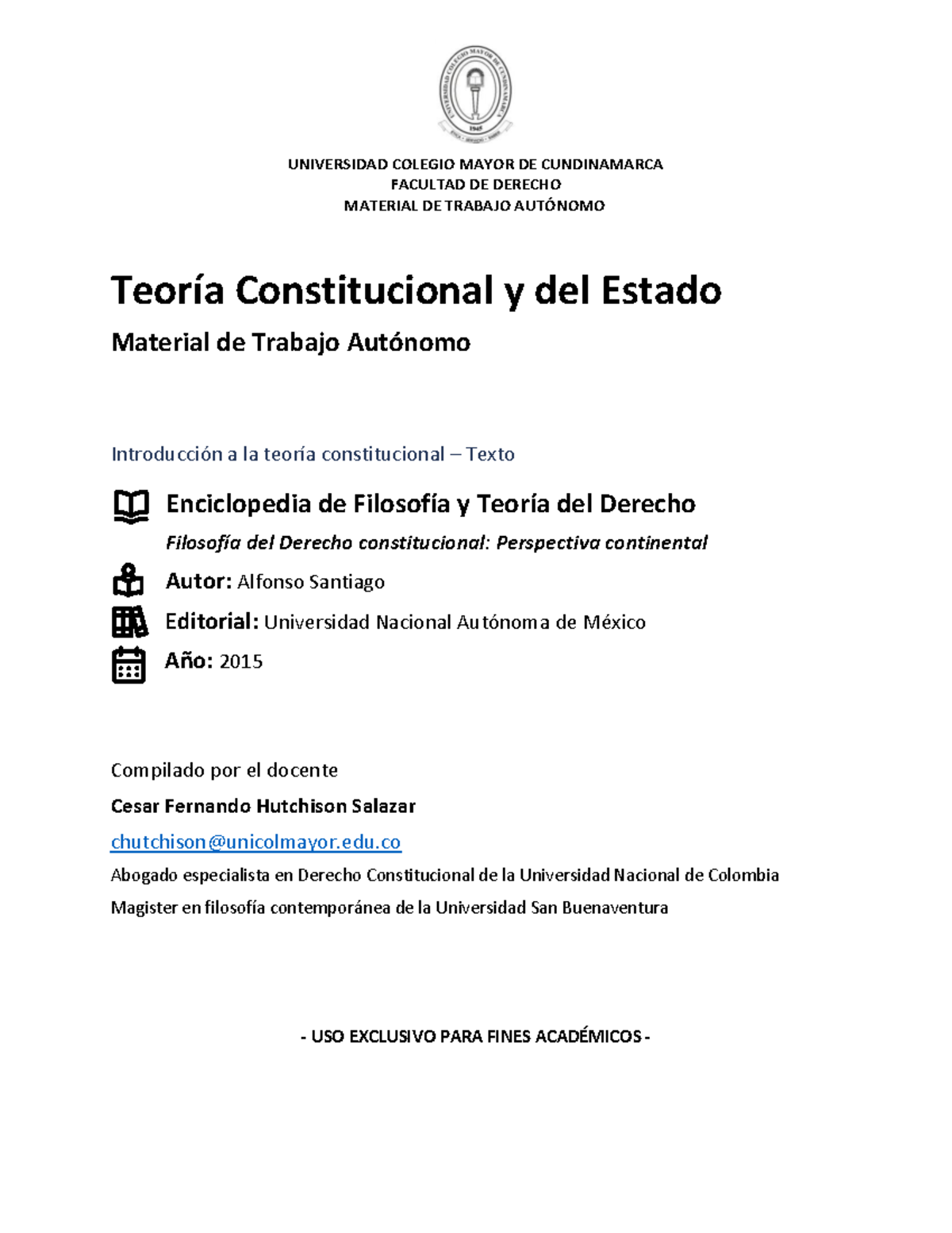 Teoría Constitucional y del Estado: Material de Trabajo Autónomo (DR ...