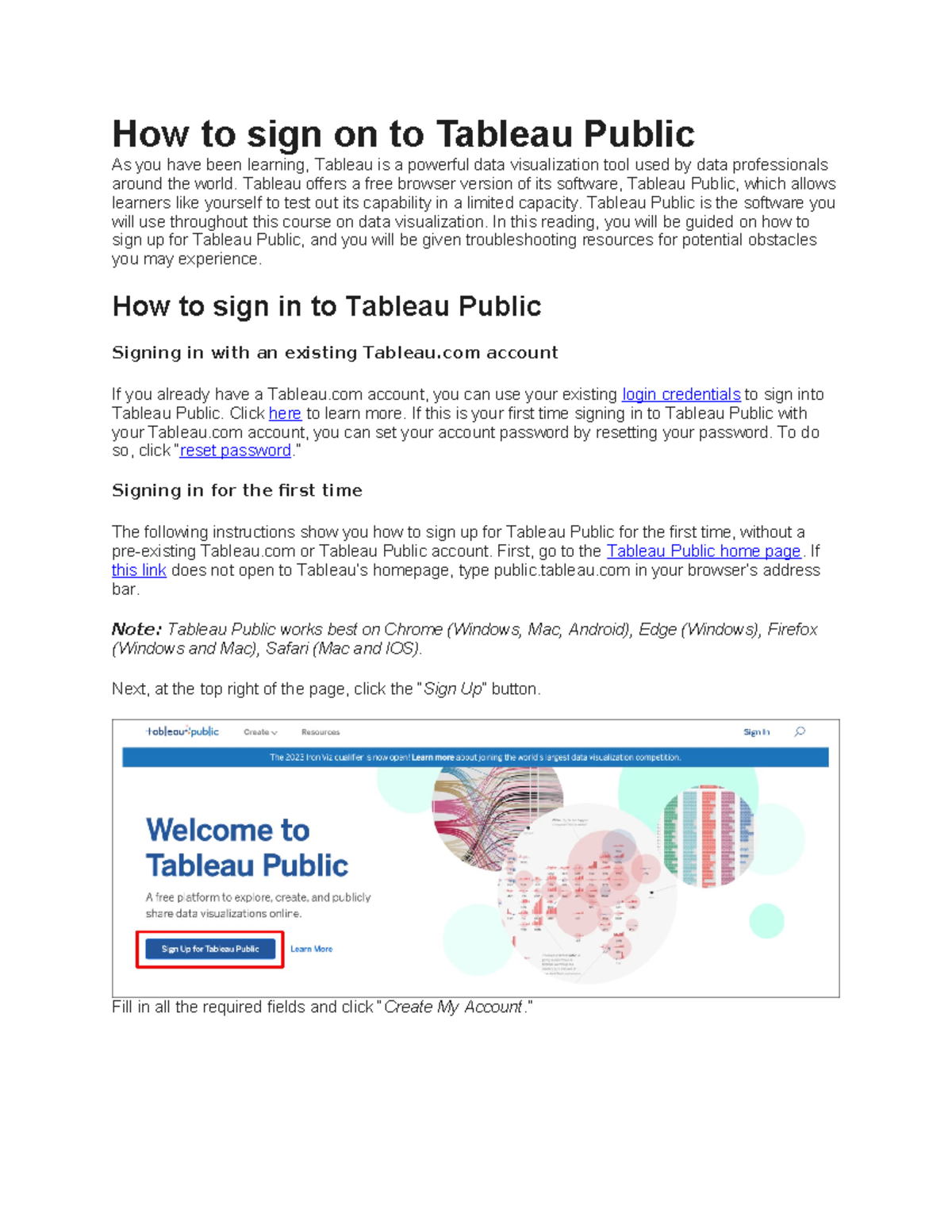 How to sign on to Tableau Public - Tableau offers a free browser ...