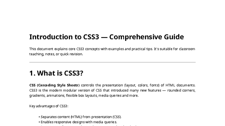 Introduction to CSS3 (CS101) - Comprehensive Teaching Guide - Studocu