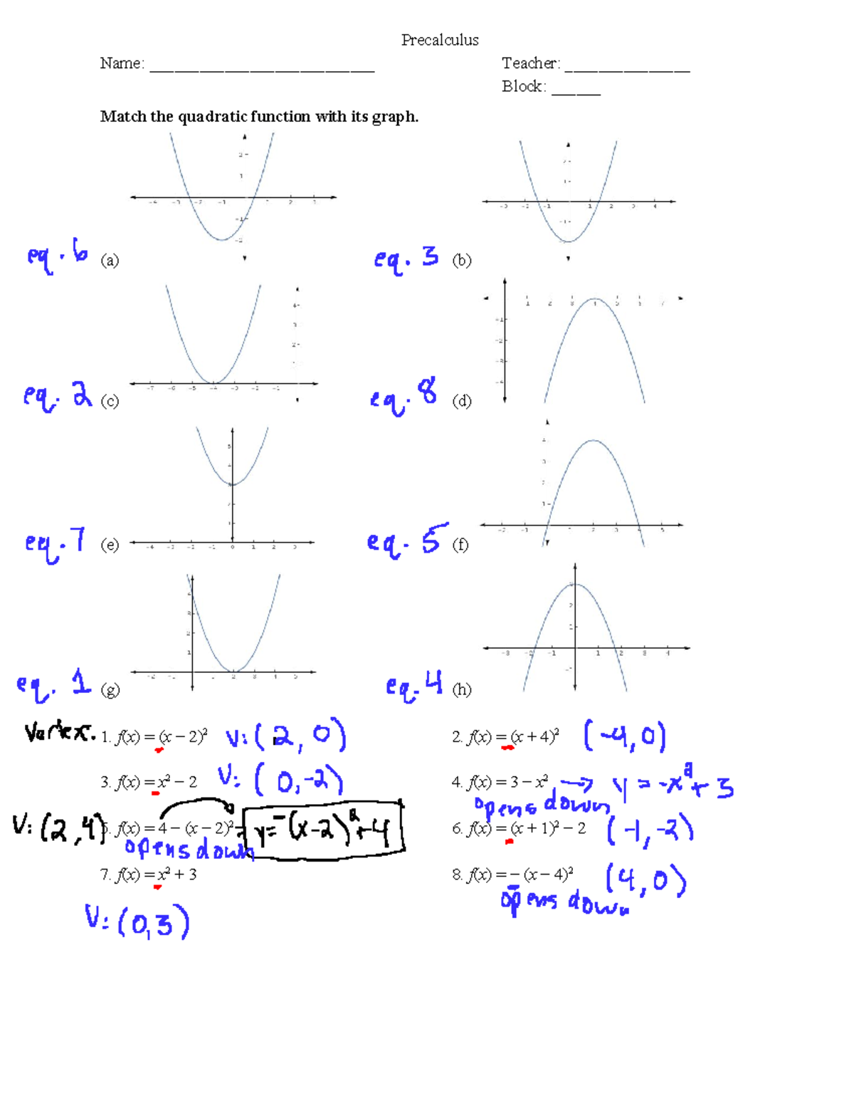 Quiz #2 Review: Graphing Quadratic Functions & Word Problems - Studocu