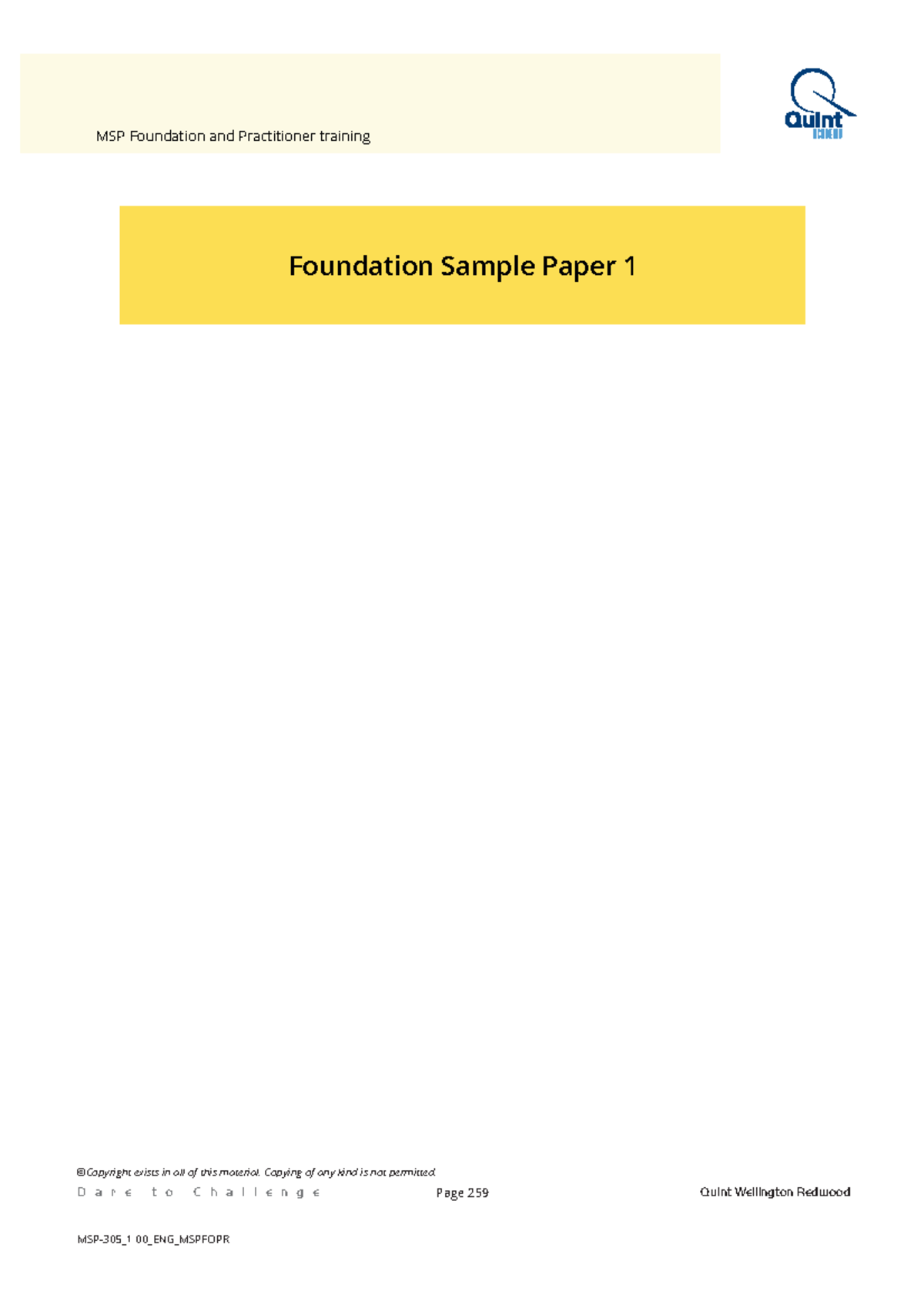 MSP Foundation & Practitioner Training: Sample Exam Paper 1 - Studocu