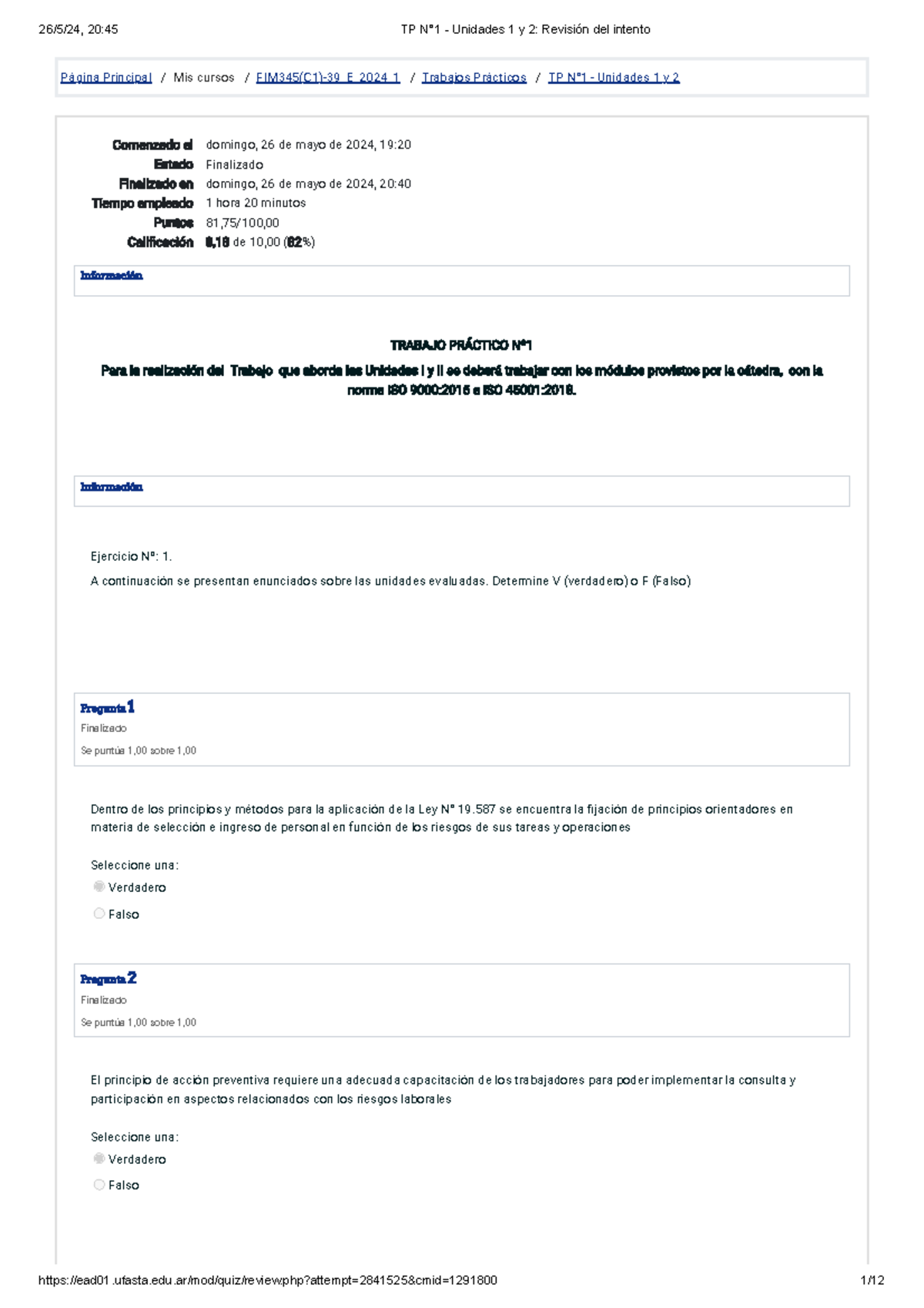 TP N°1 - Revisión de Unidades 1 y 2 para FIM345(C1) - Studocu