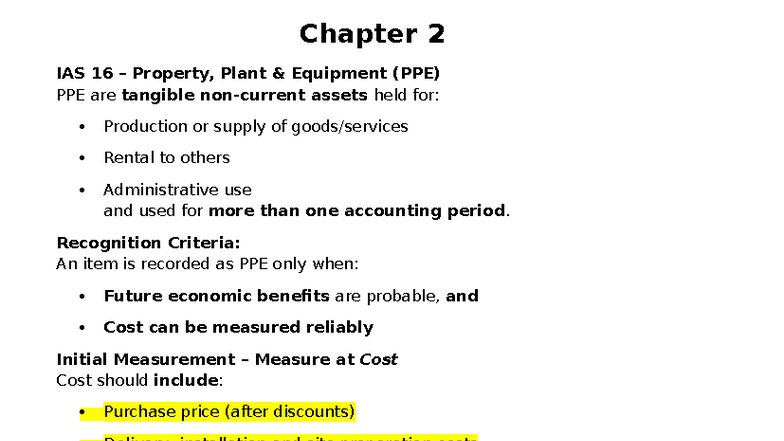 Chapter 2-4 Summary: IAS 16, IAS 20, IAS 36, IAS 38 Insights - Studocu