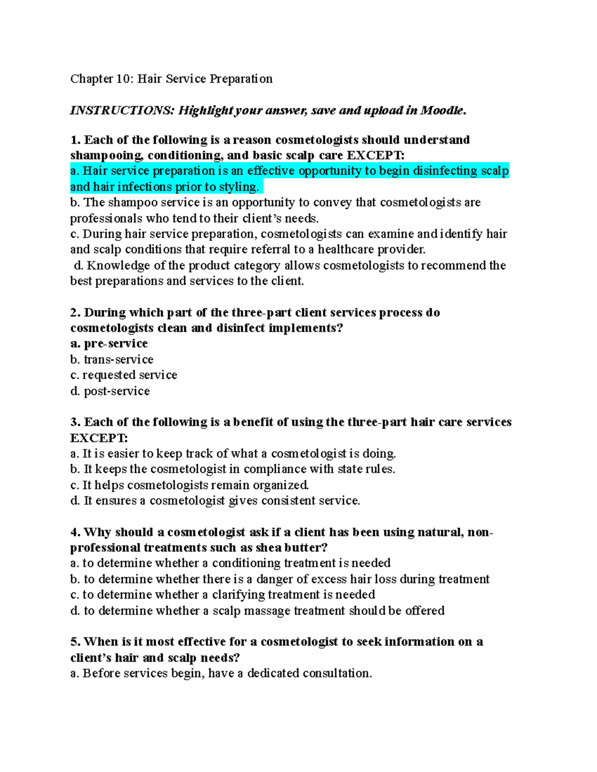 Milady Standard Cosmetology Chapter 10 Test Prep Guide - Studocu