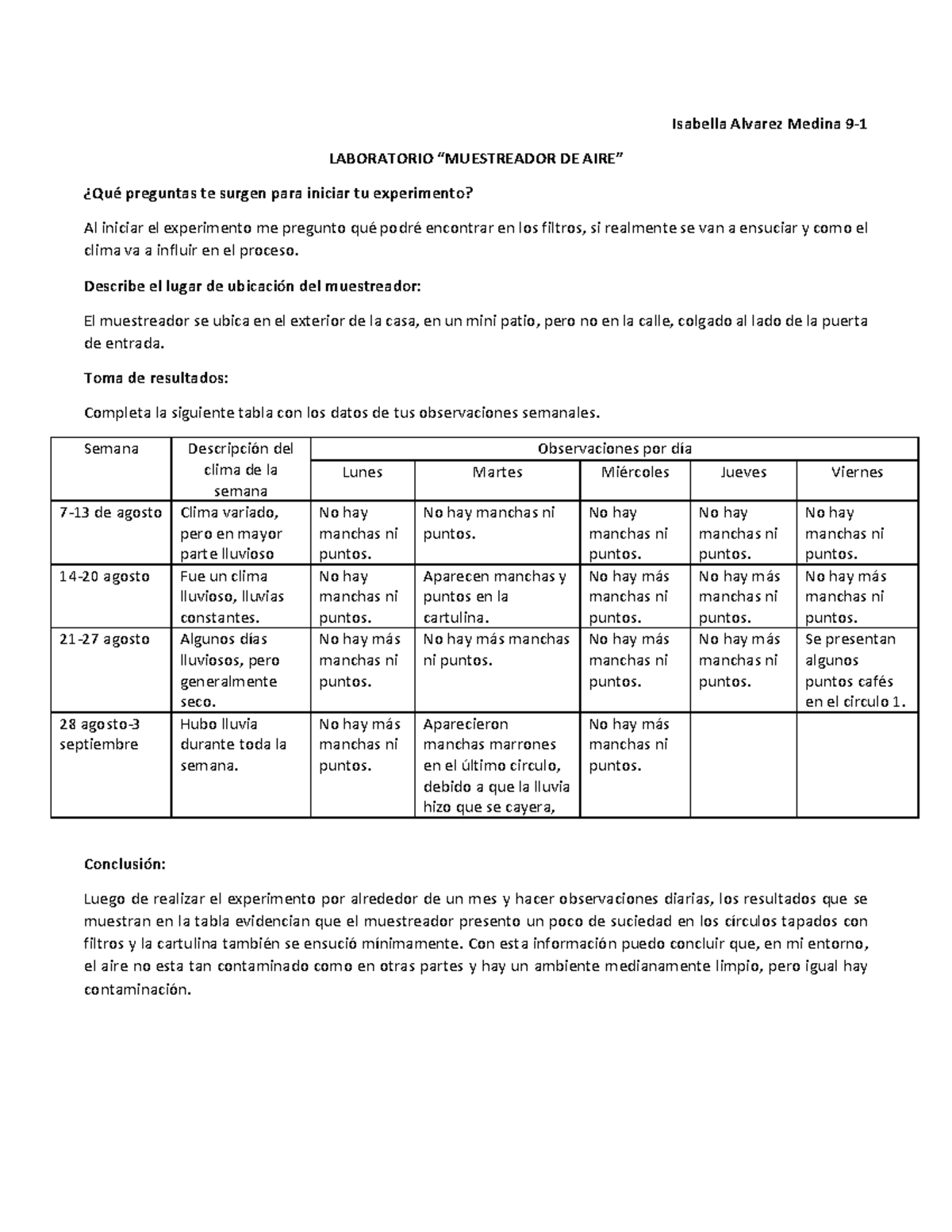 Muestreador de Aire - LAB: Observaciones y Resultados Experimentales - Studocu