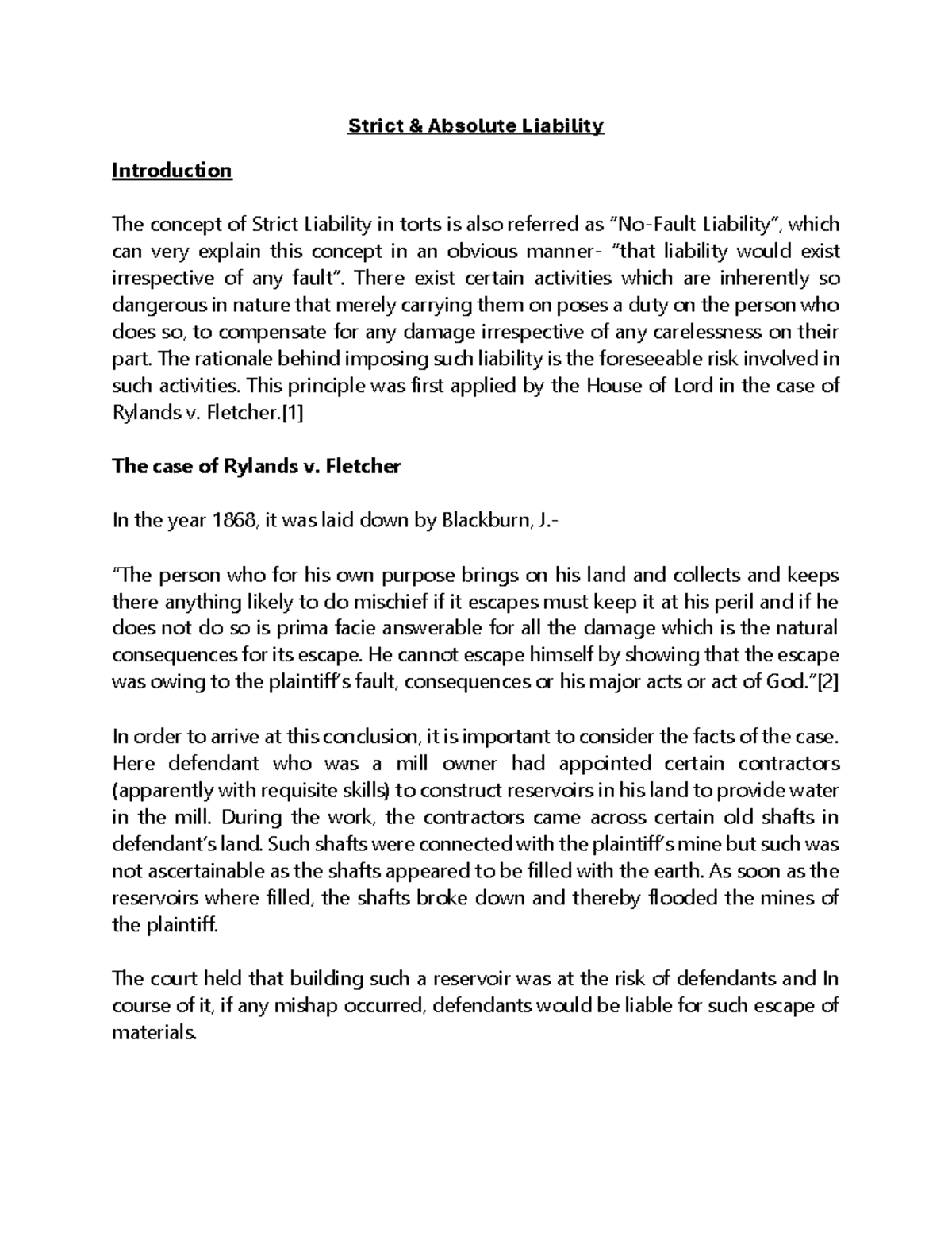 Strict & Absolute Liability: A Comprehensive Analysis of Tort ...