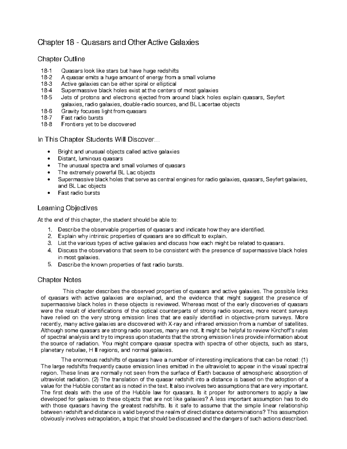 Chapter 18 - Quasars & Active Galaxies Study Notes for Astronomy 101 ...