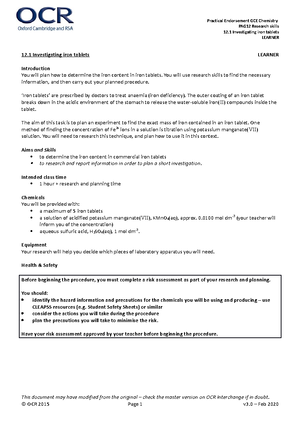 Required Practical 9 - chemistry write up - Required Practical 9: To ...