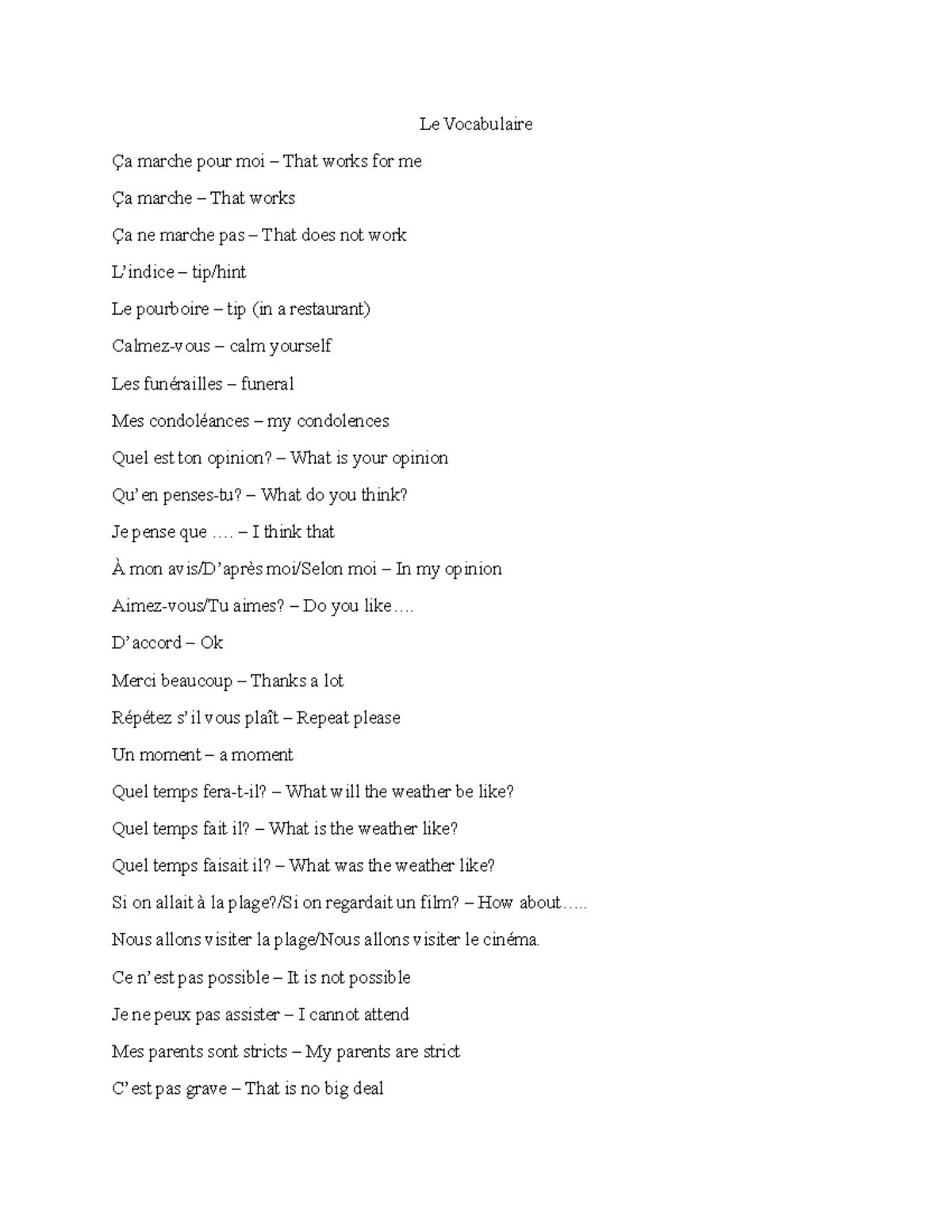 Vocabulaire Français - Notes de Cours du 18 Avril 2026 - Studocu