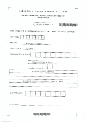 CSEC ENGLISH A Paper 01 General Proficiency Test Instructions - January ...