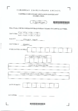 CSEC ENGLISH A Paper 01 General Proficiency Test Instructions - January ...