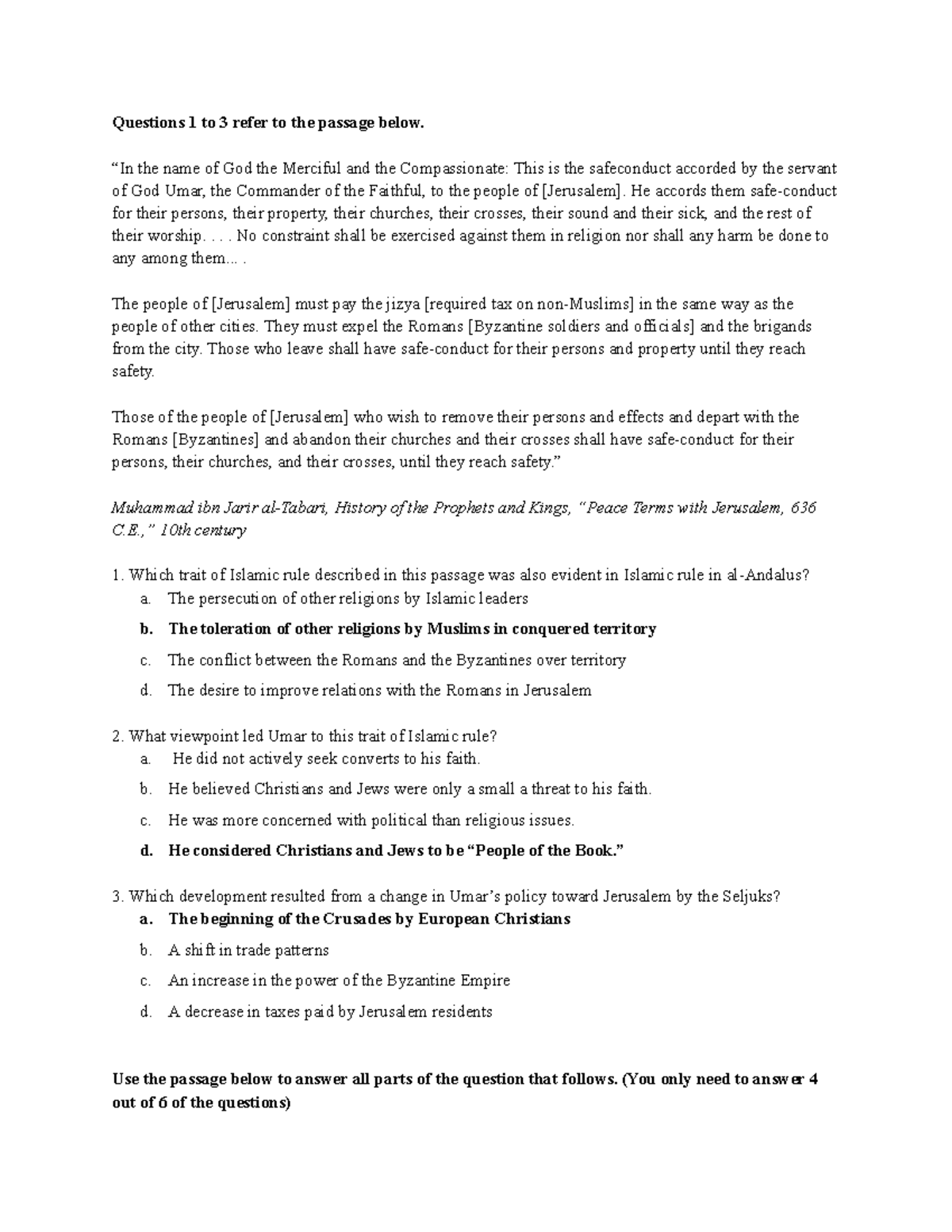 Unit 1.2 Study Practice Questions on Islamic Rule and Religious ...