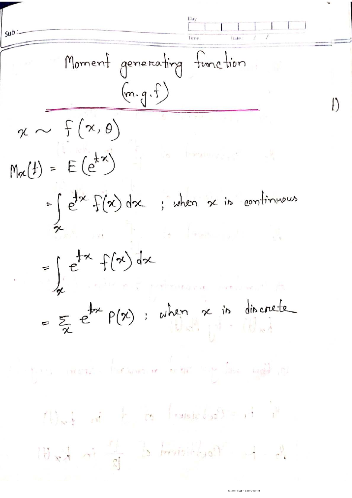 Chi-Square Distribution and Moment Generating Functions - Class Notes ...