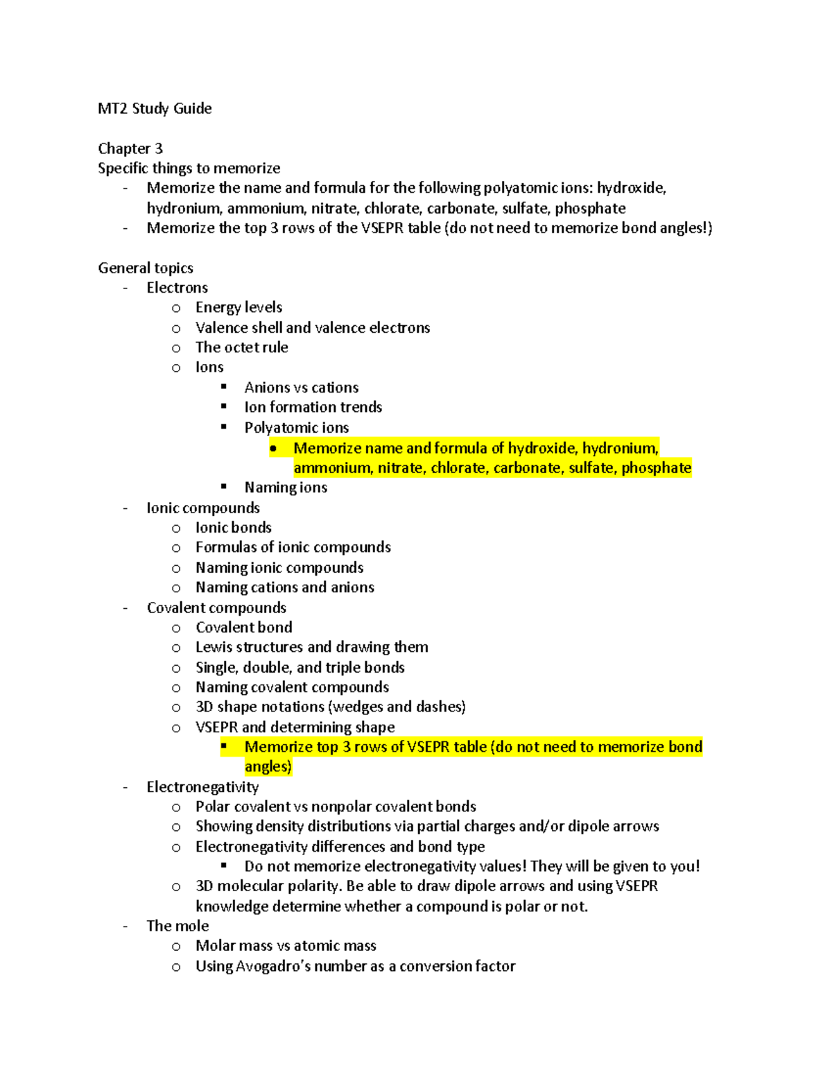 MT2 Study Guide: Key Concepts in Chemistry & Nomenclature - Studocu