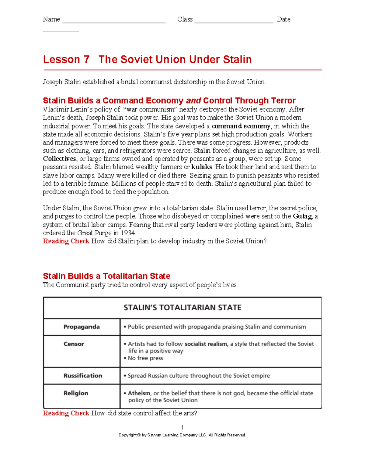 HSWH CA T06 L07 LSB - Lesson 7: Stalin's Soviet Union and Policies ...