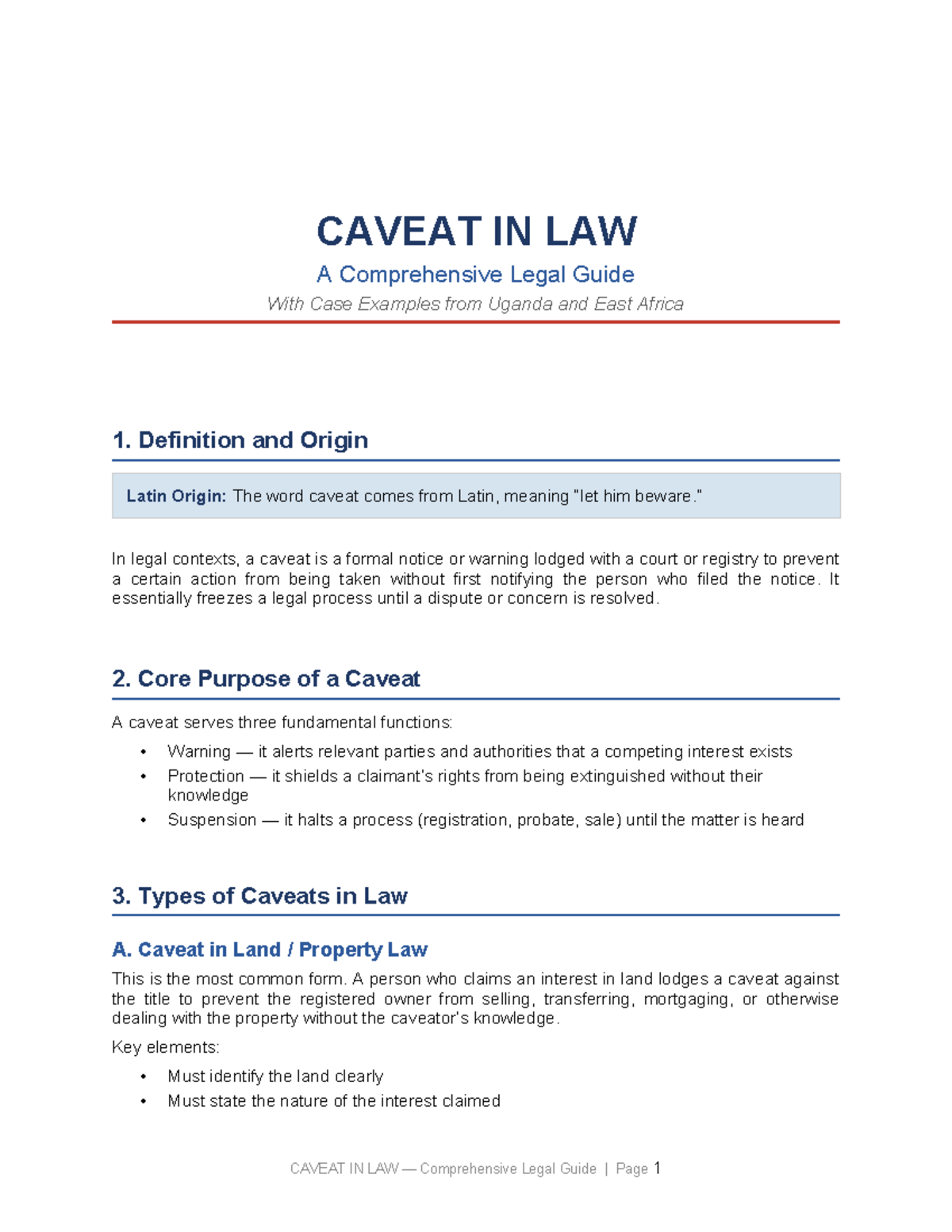 CAVEAT IN LAW: A Comprehensive Guide with East African Case Studies ...