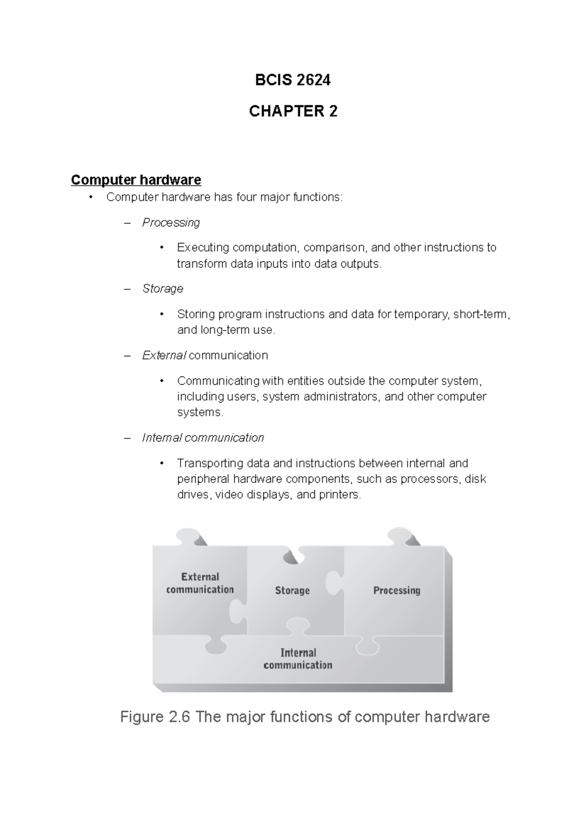 Chapt 2 - Computer hardware in systems architecture - BCIS 2624 CHAPTER ...