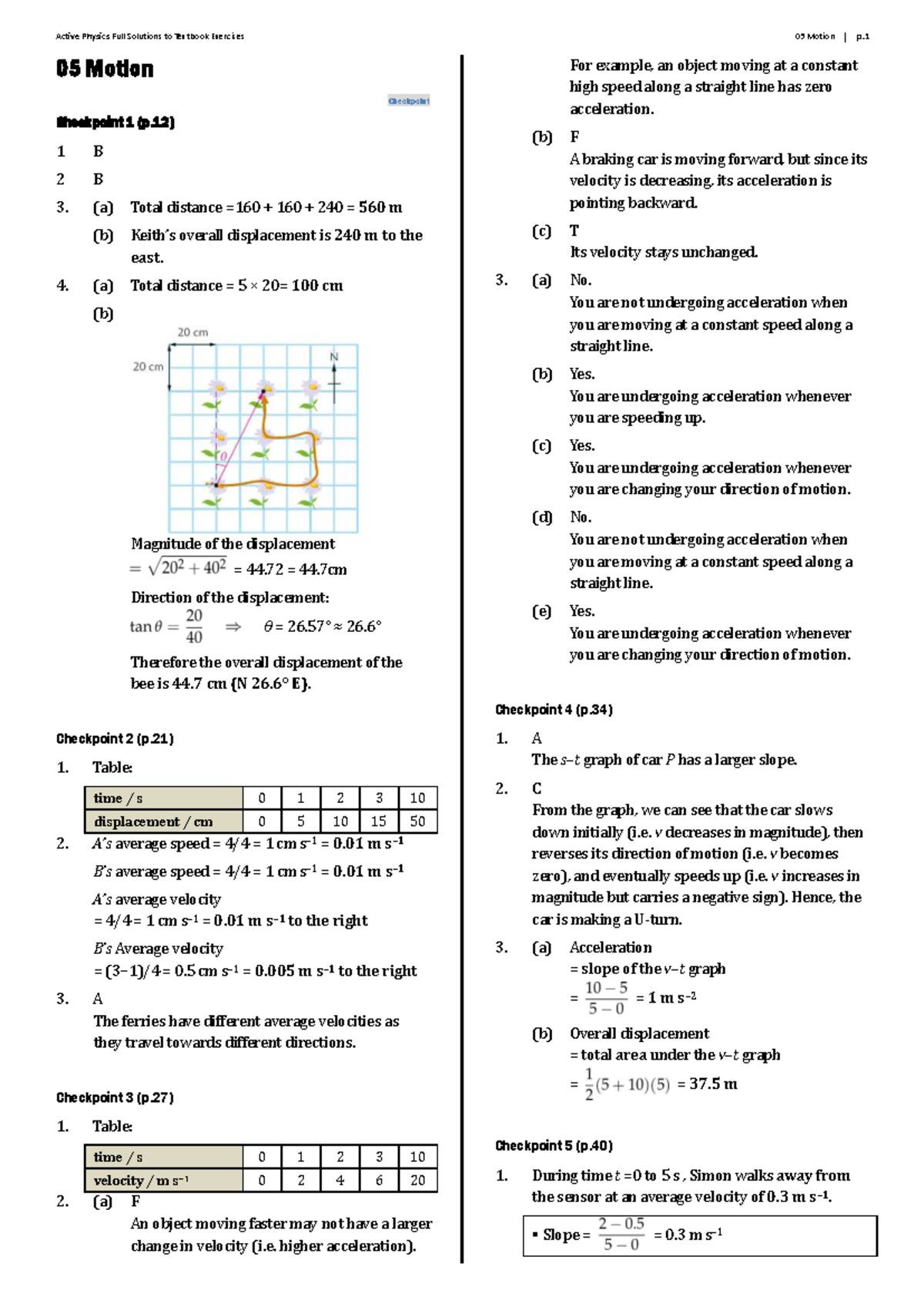 Active Physics Full Solutions to Textbook Exercises 05: Motion Analysis ...