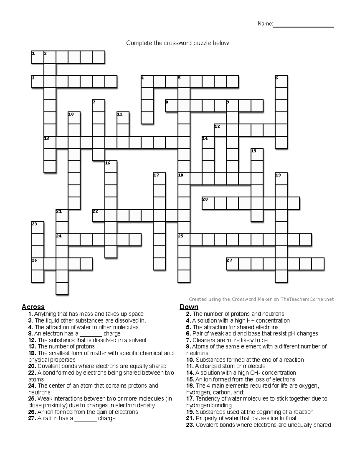 Ch2 Crossword Puzzle - Chapter 2 Science Concepts - Studocu