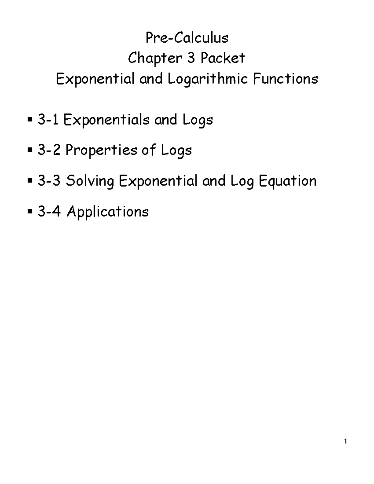 Chp+3+packet - Math chapter 3 packet - Pre-Calculus Chapter 3 Packet Exponential and Logarithmic ...
