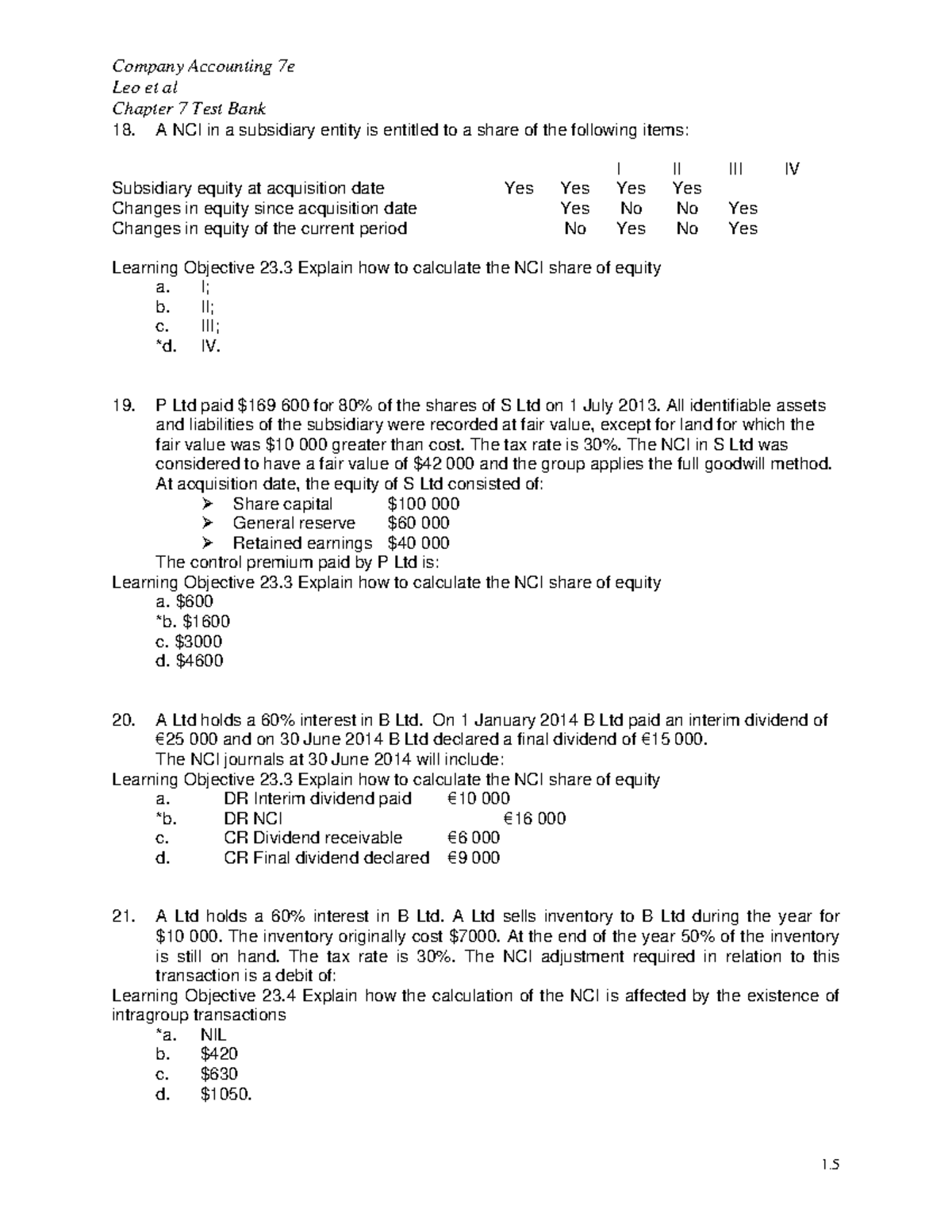 Company Accounting 7e Leo et al Chapter 7 NCI Test Bank - Studocu