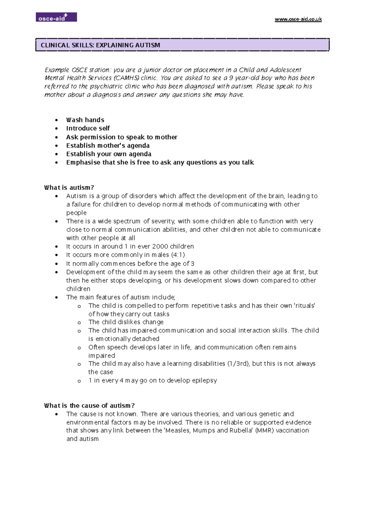 Clinical Skills: Explaining Autism in CAMHS - 2ekwfnlkenv - Studocu