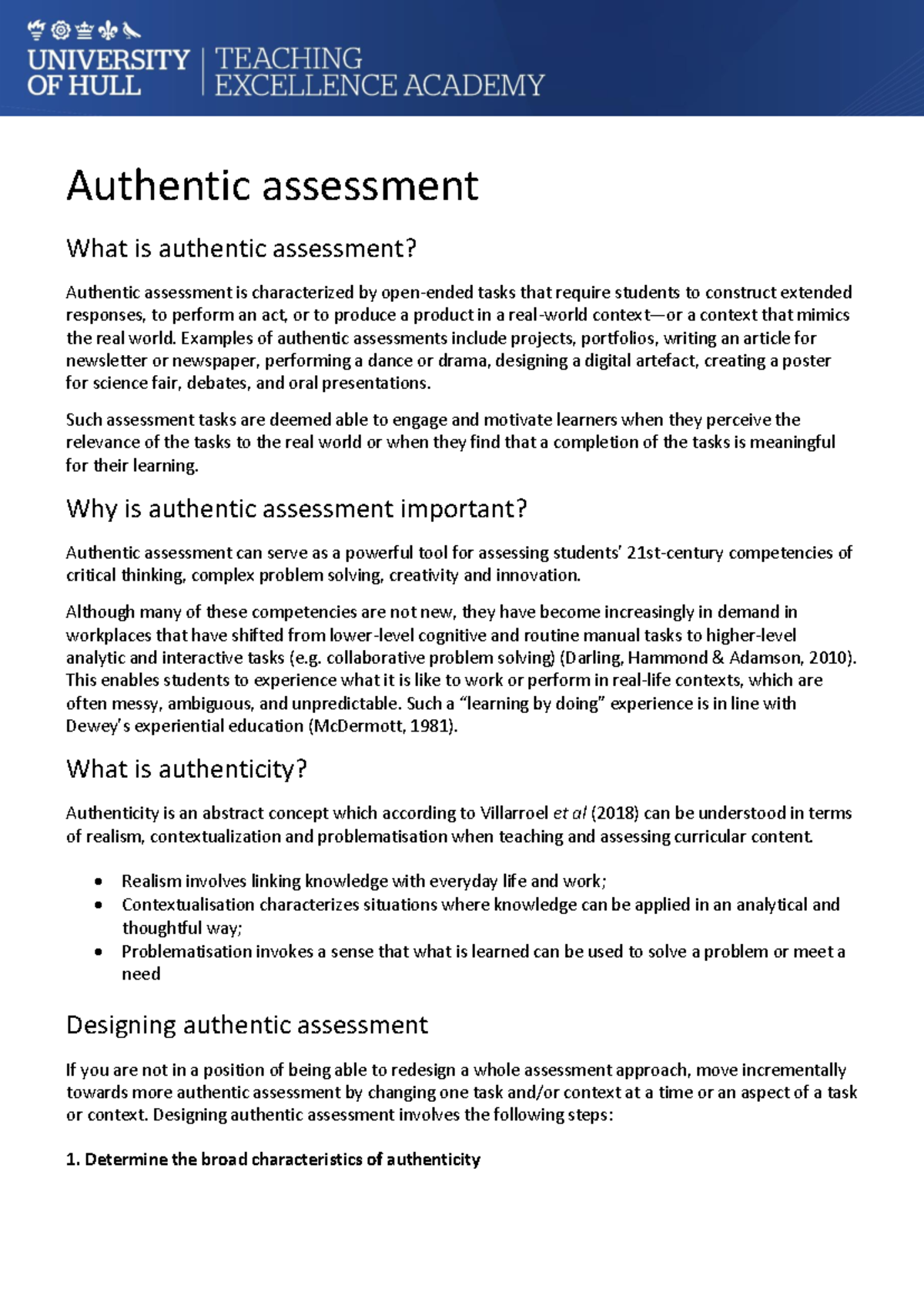 Authentic Assessment Overview: Importance & Design Strategies - Studocu