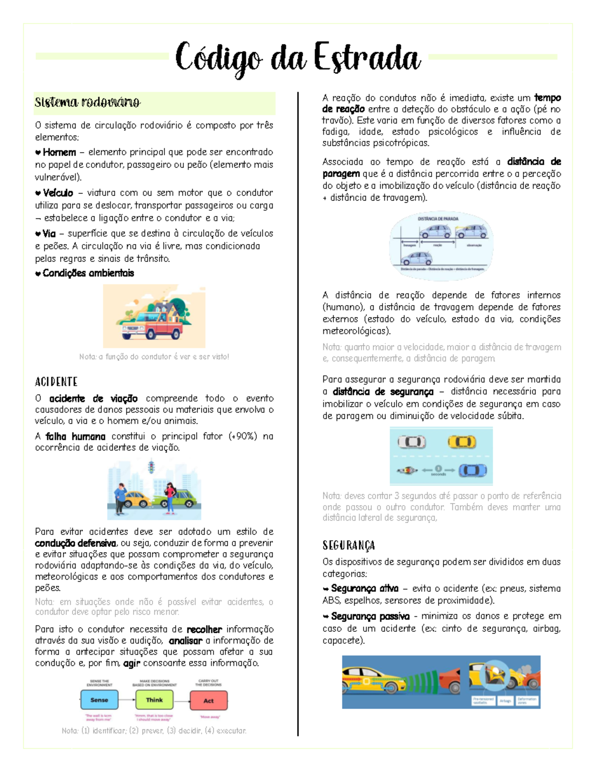 Código da Estrada: Resumo e Regras de Segurança Rodoviária - Studocu