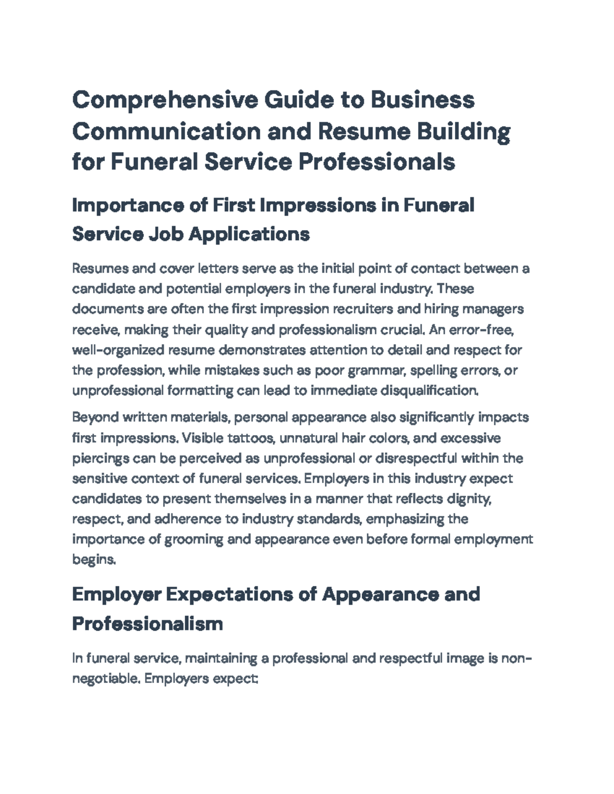 Comprehensive Guide to Resume Building for Funeral Service ...