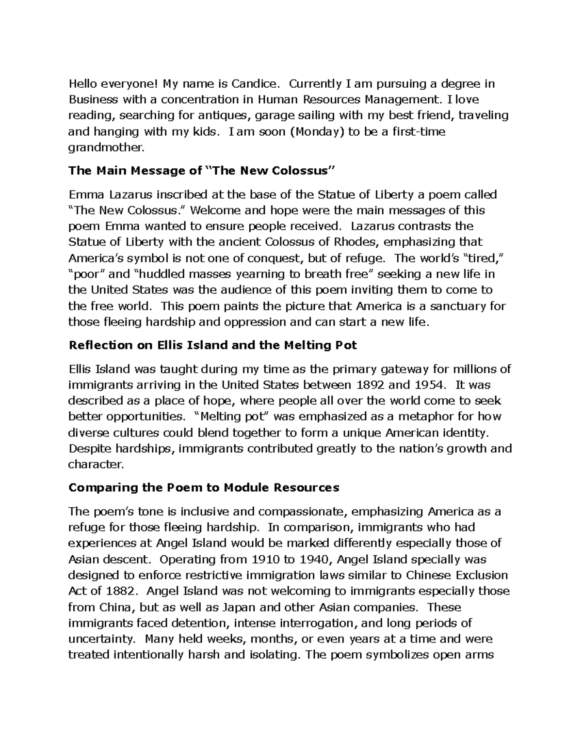 Hist-1-1 Discussion: The Symbolism of Emma Lazarus' Poem - Studocu