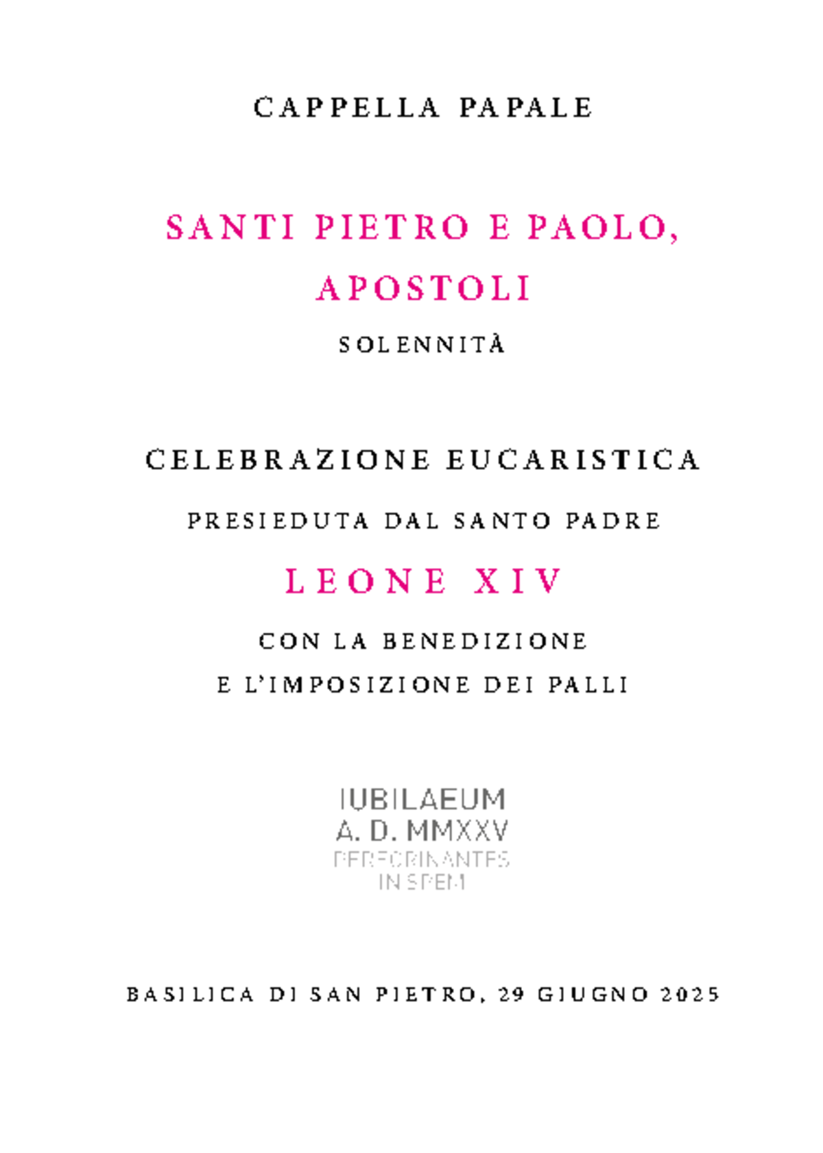 Celebrazione Eucaristica per Santi Pietro e Paolo - 29 Giugno 2025 ...