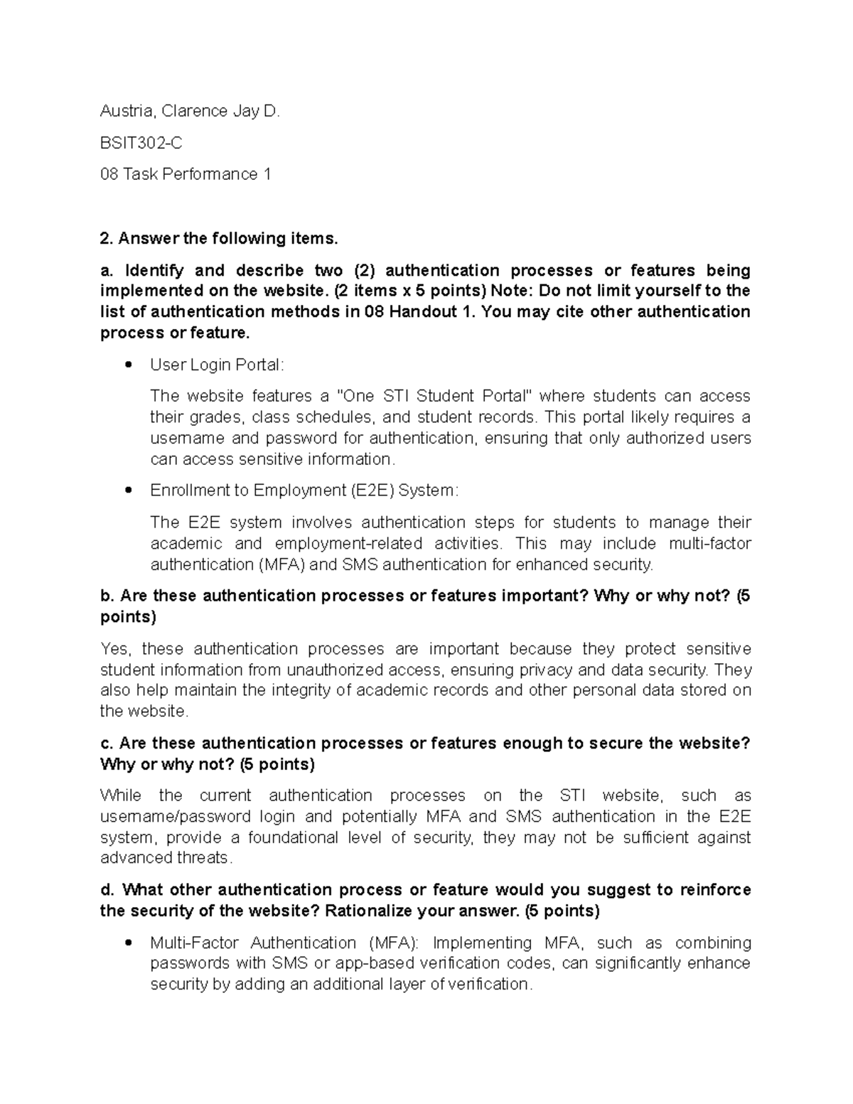 08 Task Performance 1 - Assignments - Austria, Clarence Jay D. BSIT302 ...