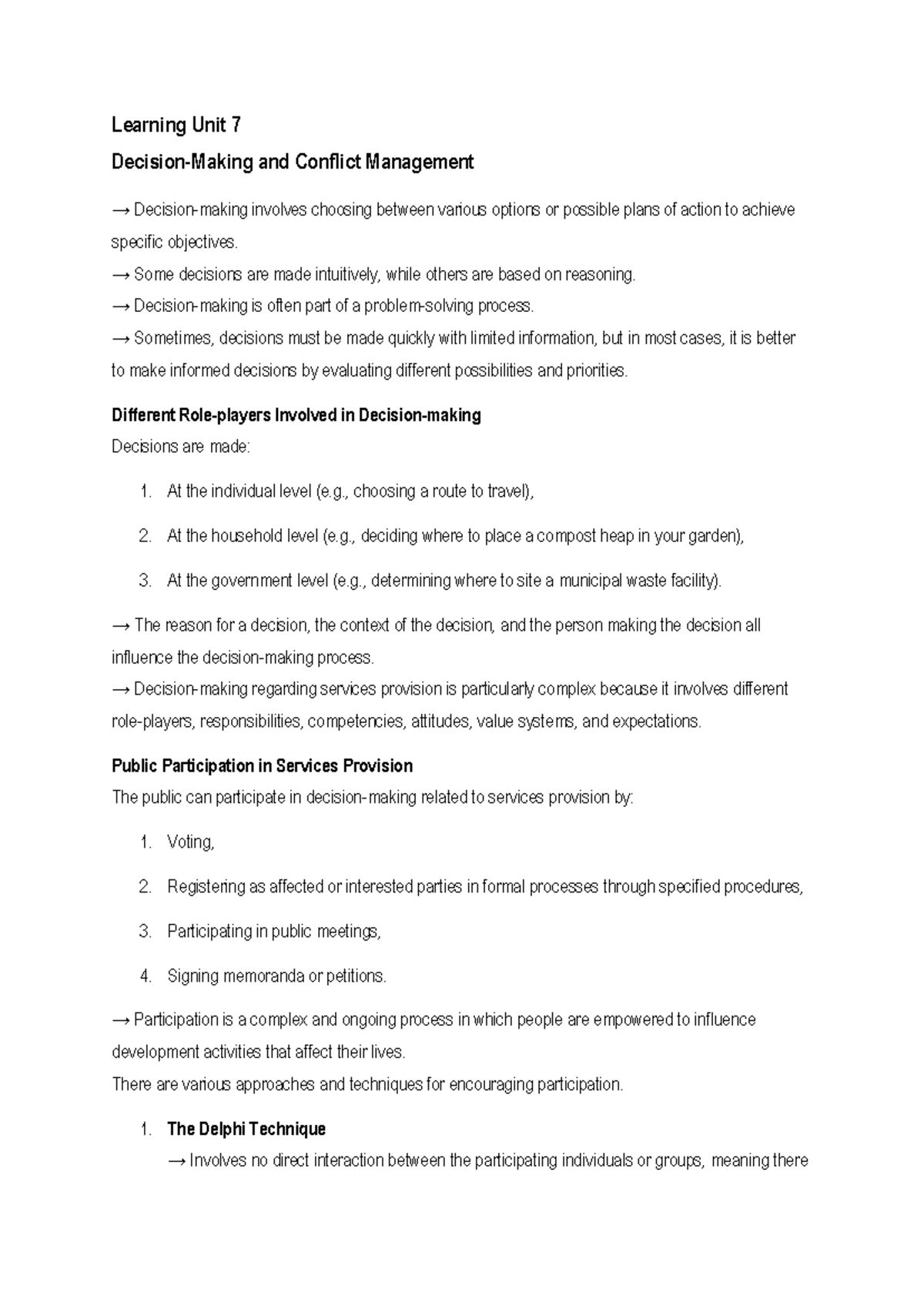 Learning Unit 7: Conflict Management and Decision-Making Insights - Studocu