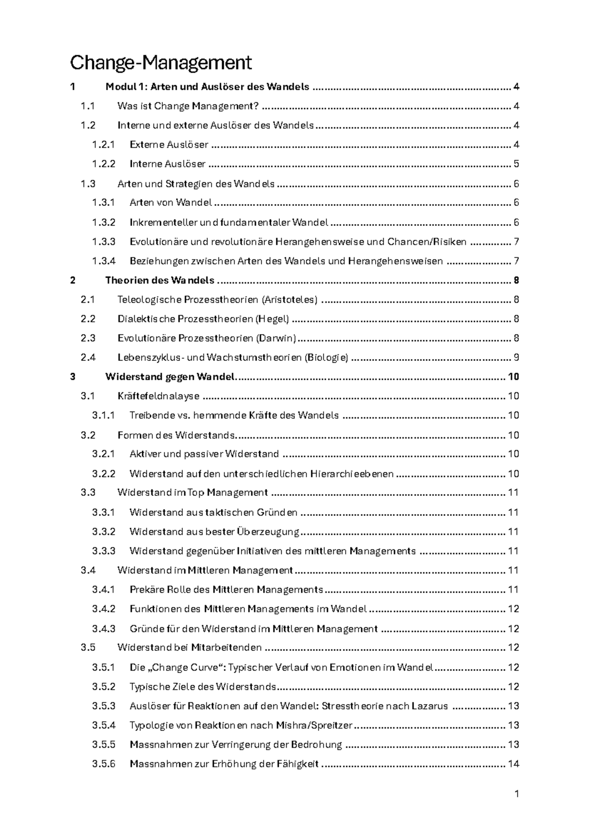 Change Management Zusammenfassung: Arten, Auslöser und Widerstand - Studocu