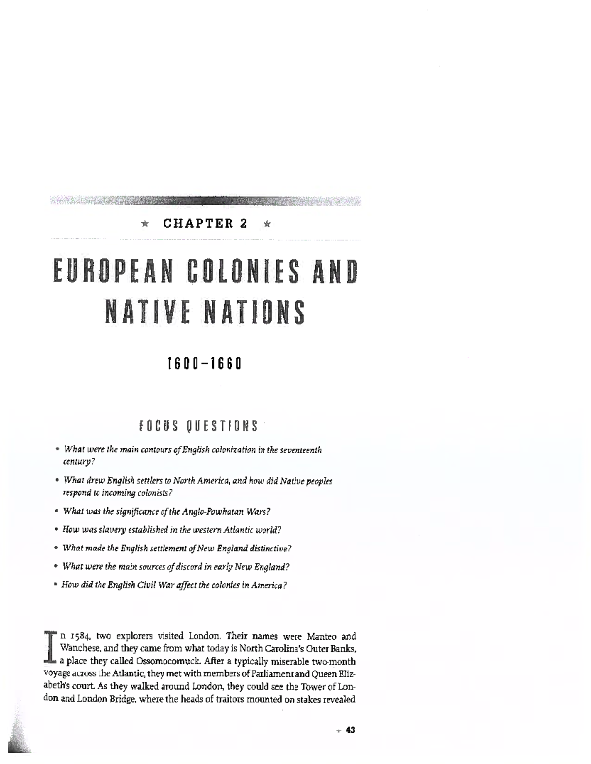 CHAPTER 2: EUROPEAN COLONIES & NATIVE NATIONS - FOCUS QUESTIONS - Studocu