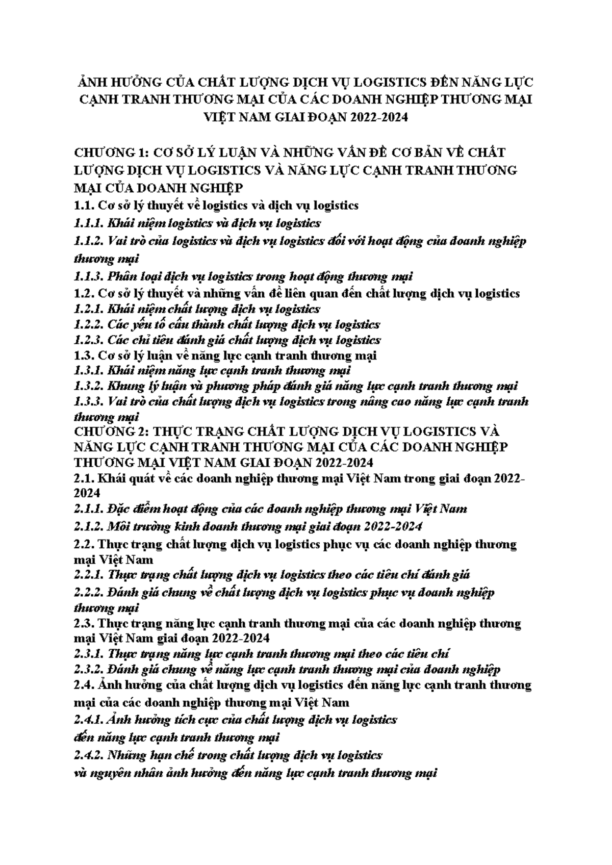 ẢNH HƯỞNG CỦA CHẤT LƯỢNG DỊCH VỤ LOGISTICS ĐẾN NĂNG LỰC CẠNH TRANH ...
