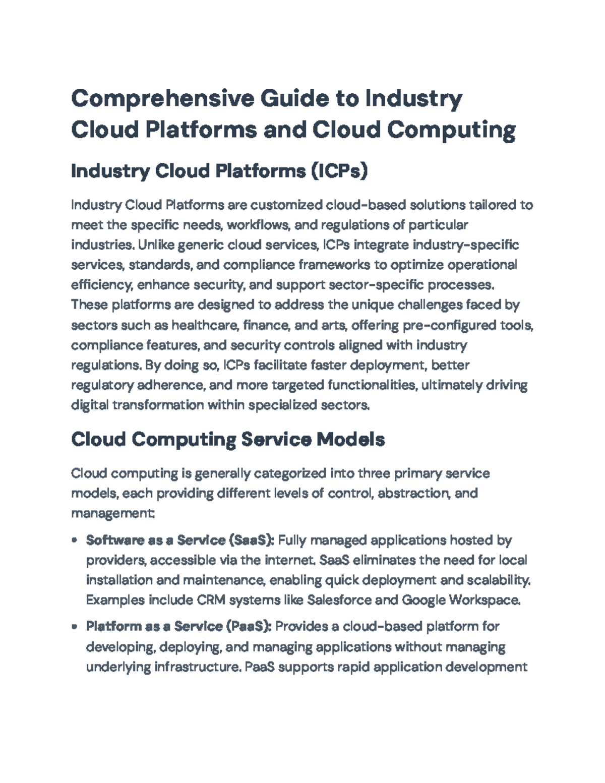 Comprehensive Guide to Industry Cloud Platforms (ICP) and Cloud Computing - Studocu
