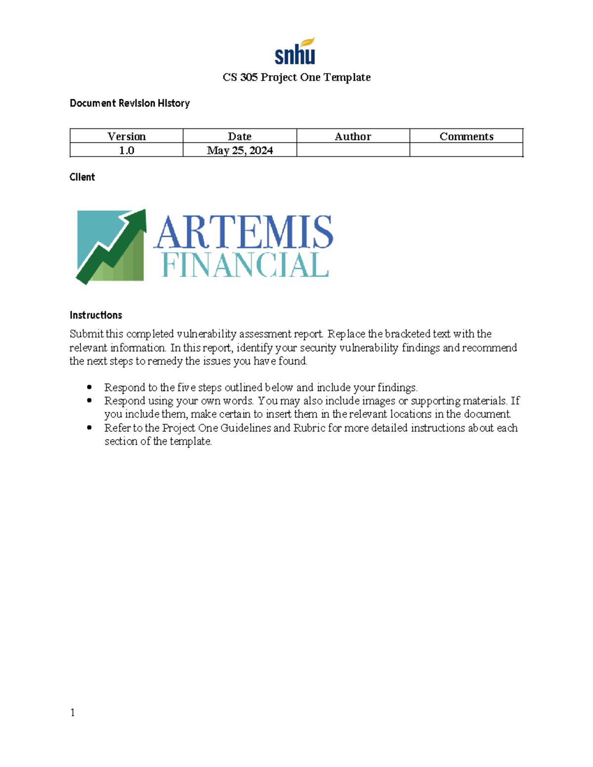 CS 305 Project One: Vulnerability Assessment Report Template - Studocu