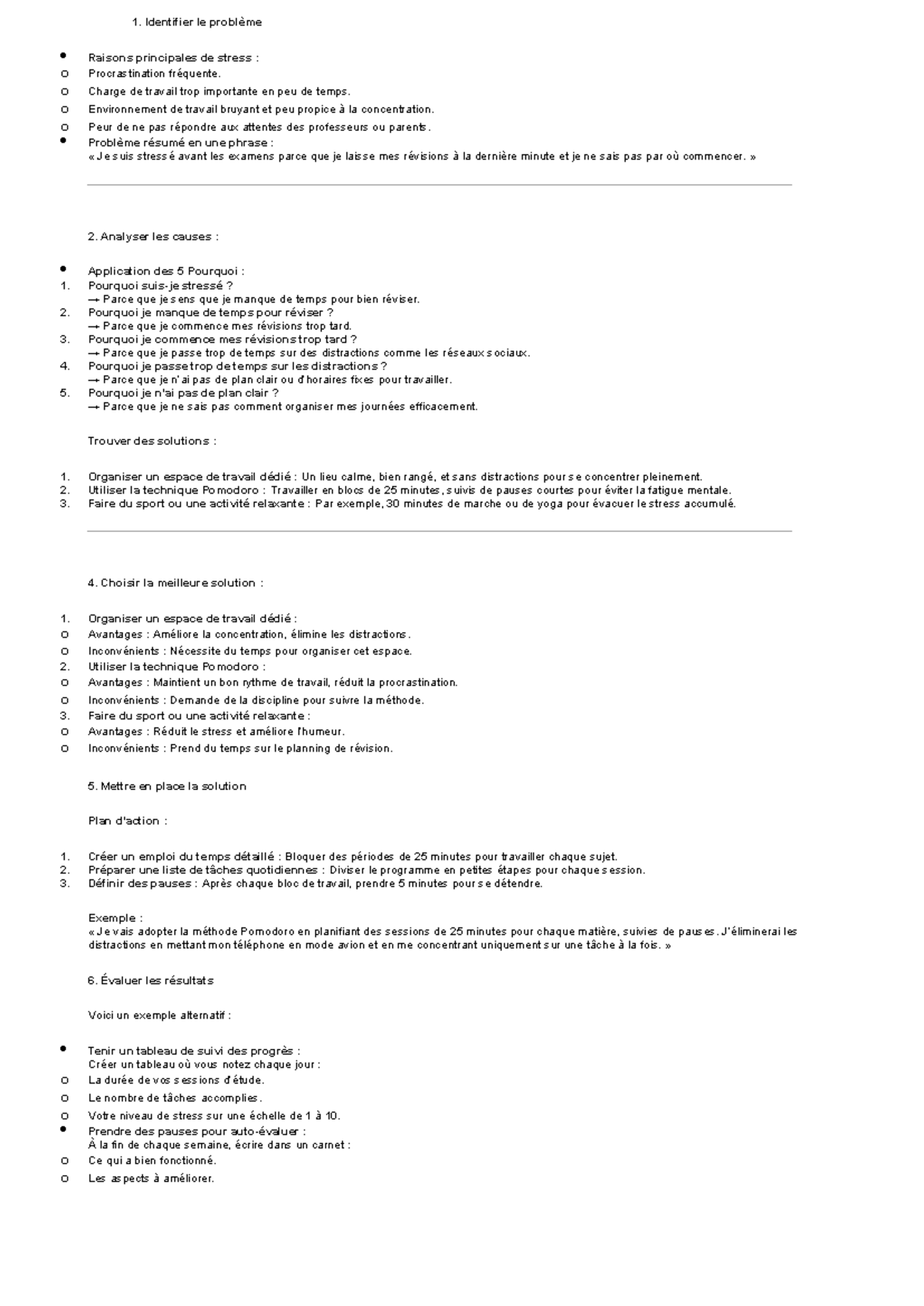 Devoirs 1 : Résolution des Problèmes de Stress Avant les Examens - Studocu