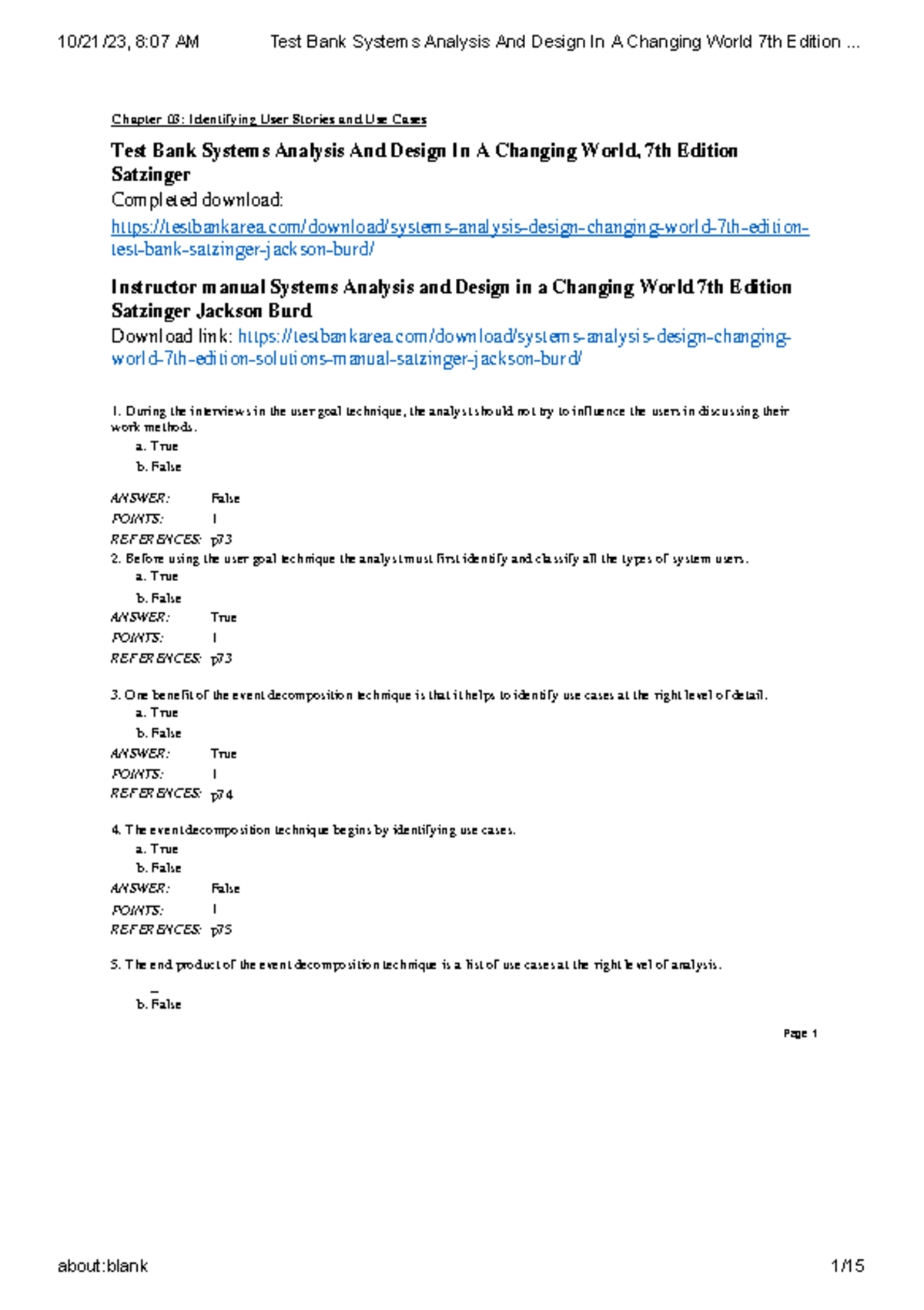 Ch3 Testbank - test bank for system analysis and design - Chapter 03 ...