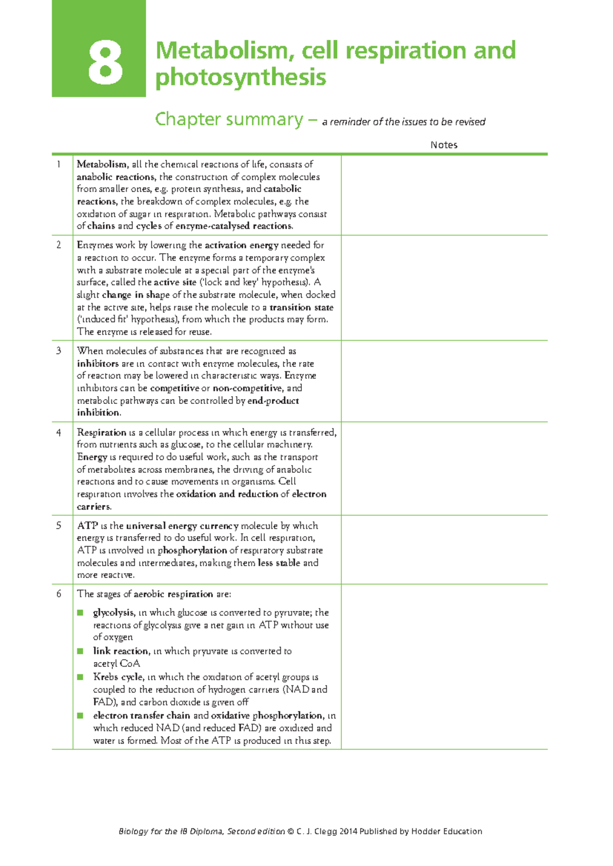 Biology-for-the-IB-Diploma Chapter-8-Summary - 8 Metabolism, cell ...