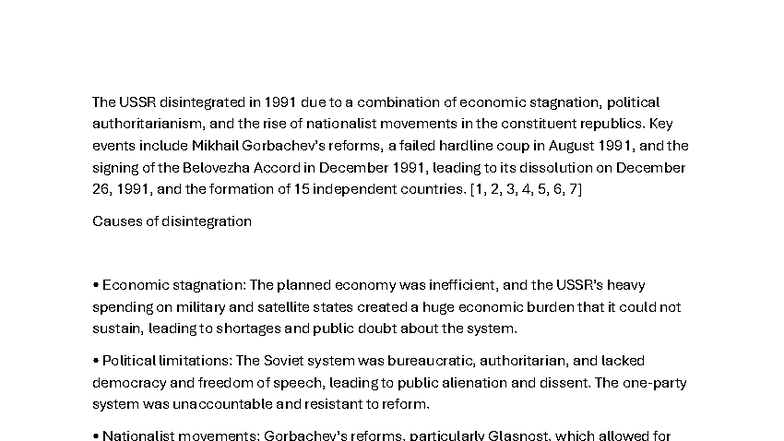 USSR Disintegration: Causes & Key Events (1991) - Studocu